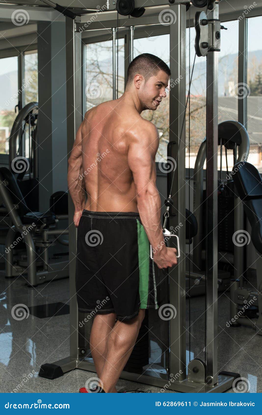 Triceps Workout with Cables Stock Image - Image of male, body: 62869611