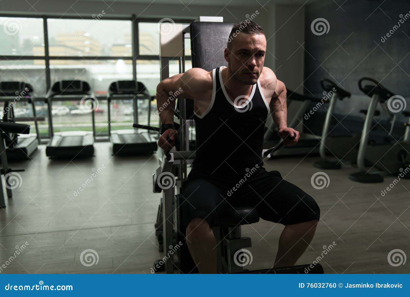 Triceps Workout on Machine stock photo. Image of health - 76032760