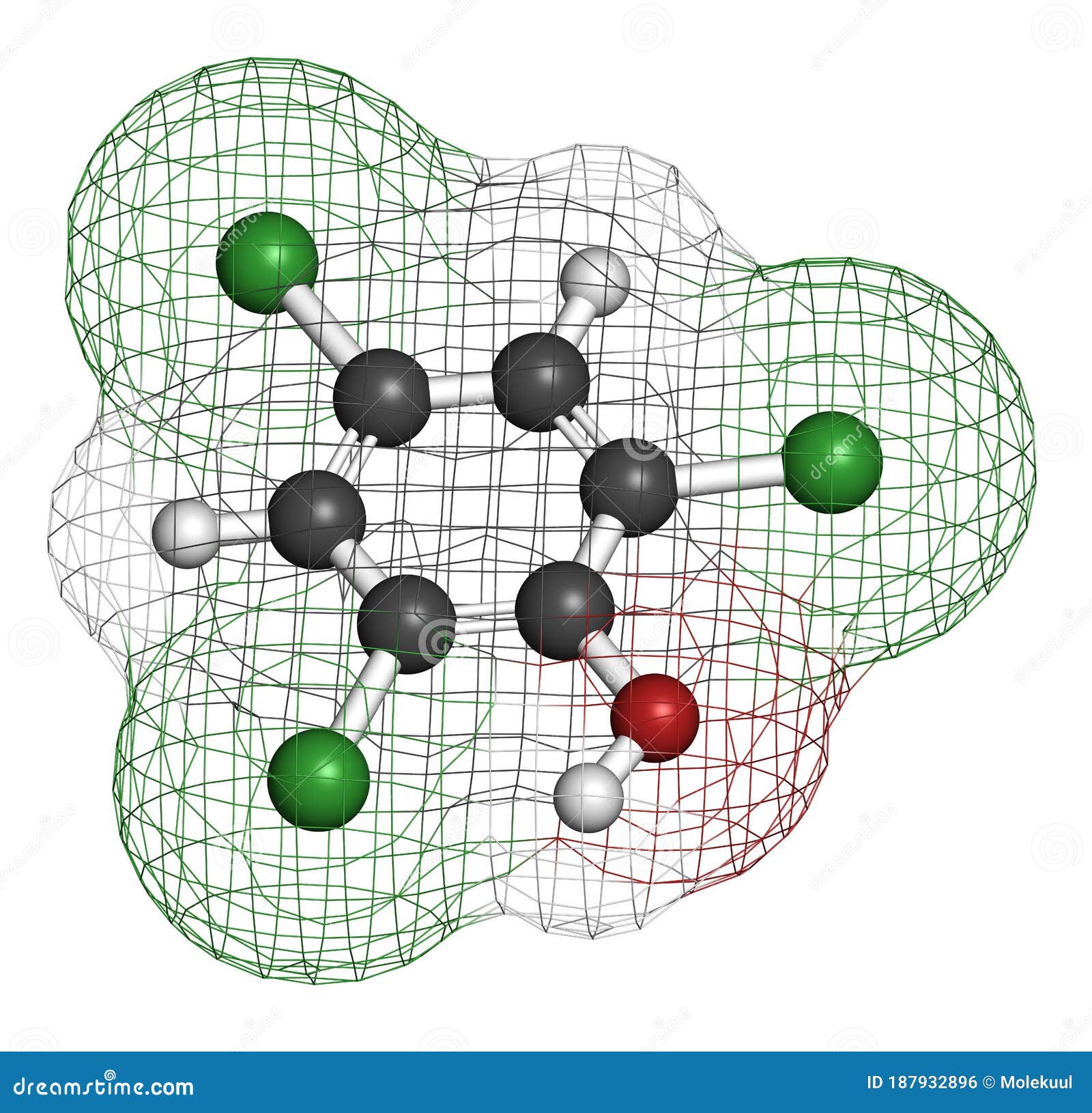 Trichlorophenol TCP, 2,4,6-trichlorophenol Molecule. 3D Rendering ...