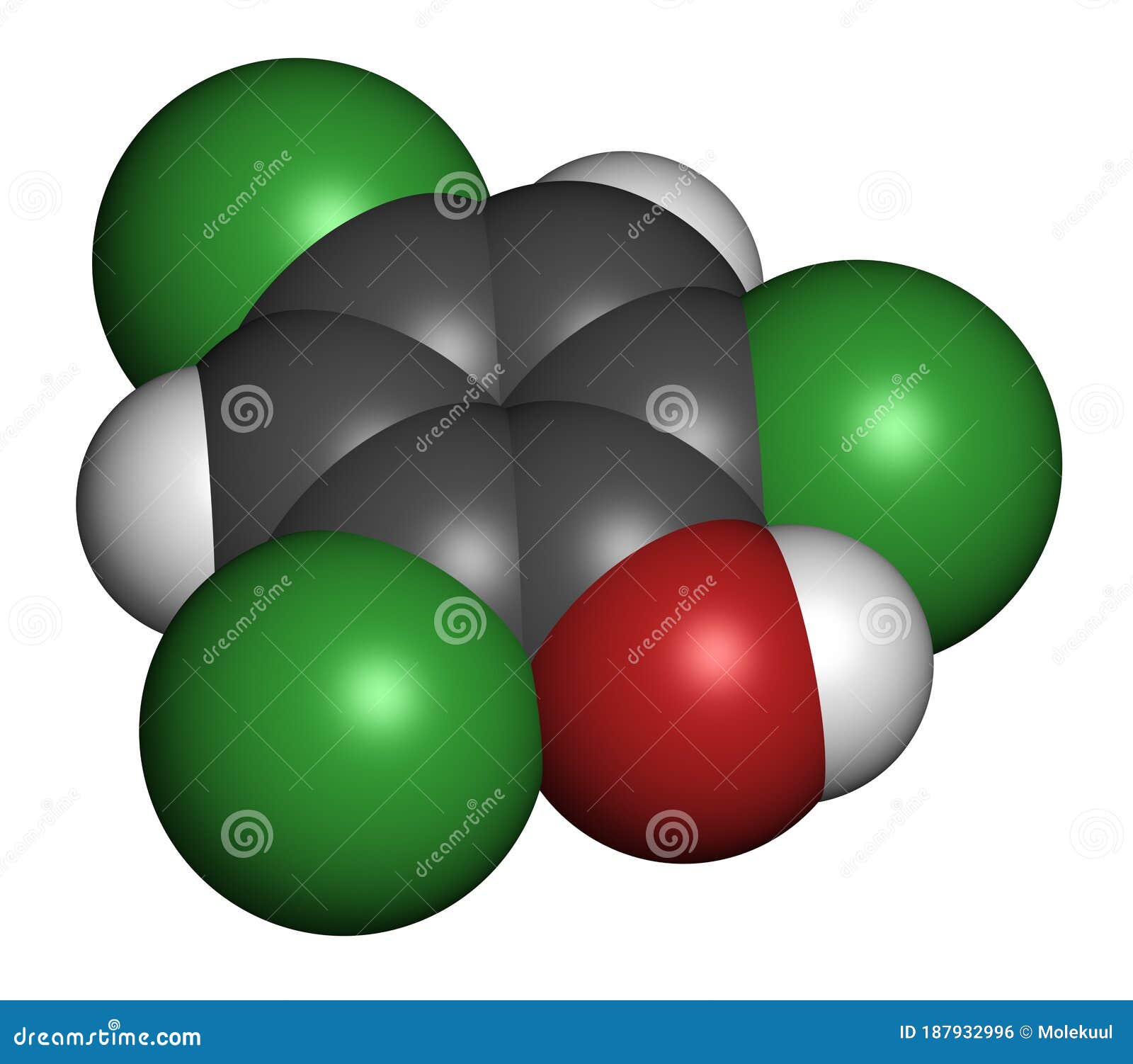 Trichlorophenol TCP, 2,4,6-trichlorophenol Molecule. 3D Rendering ...