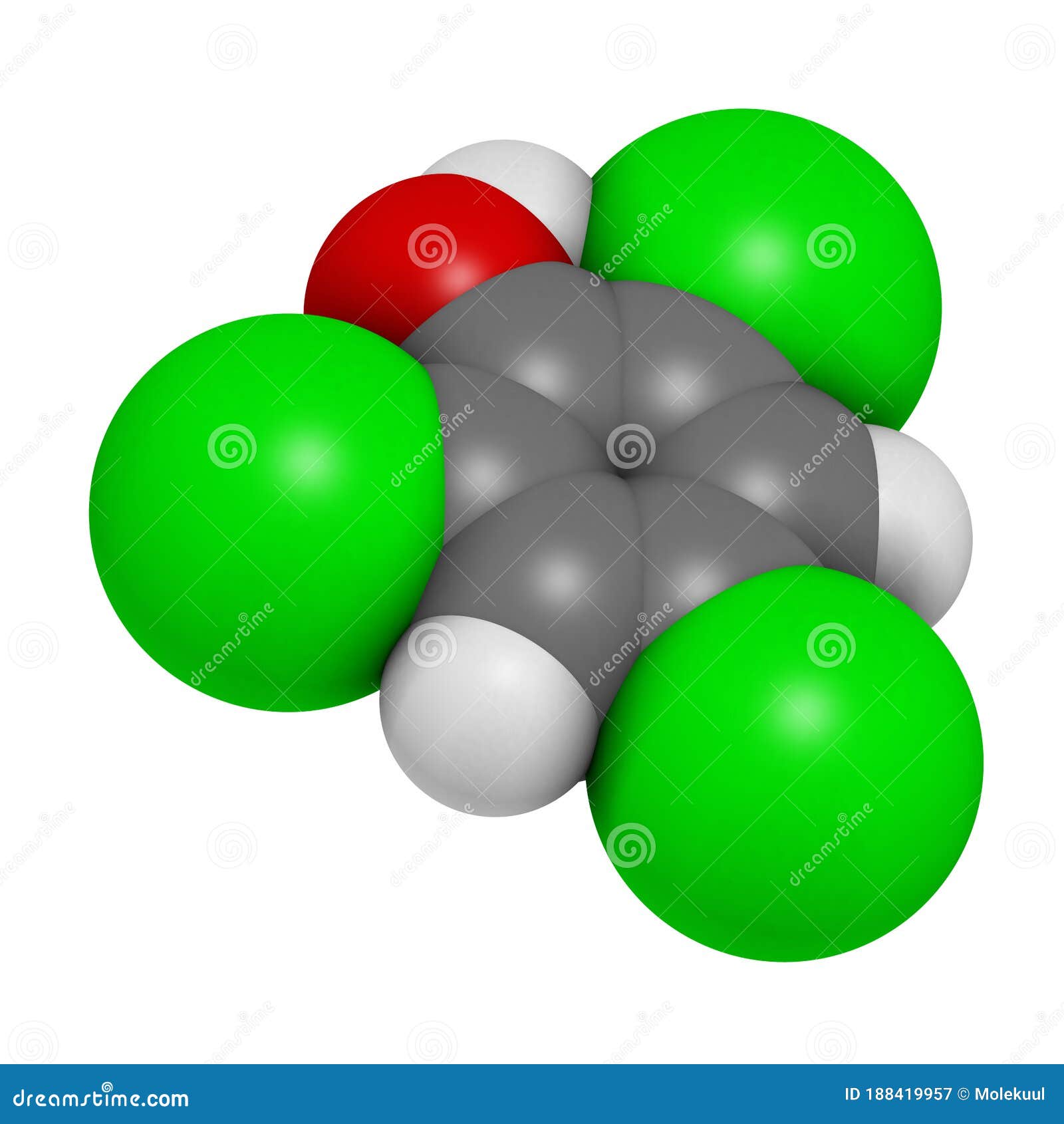 Trichlorophenol (TCP, 2,4,6-trichlorophenol) Molecule. 3D Rendering ...