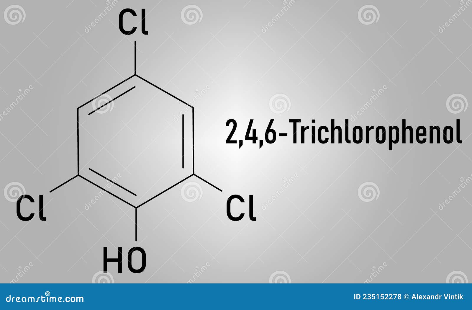 Trichlorophenol (TCP, 2,4,6-trichlorophenol) Molecule. 3D Rendering ...