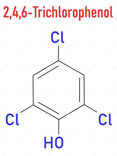 Trichlorophenol or TCP, 2,4,6-trichlorophenol Molecule. Skeletal ...