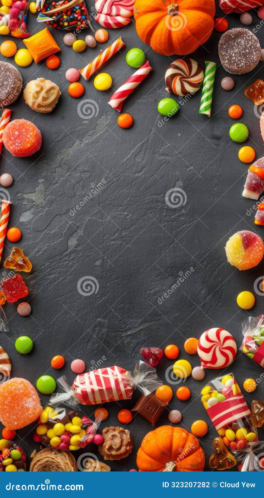 Trick or Treat Candy Border with Assorted Sweets and Wrapped Candies ...