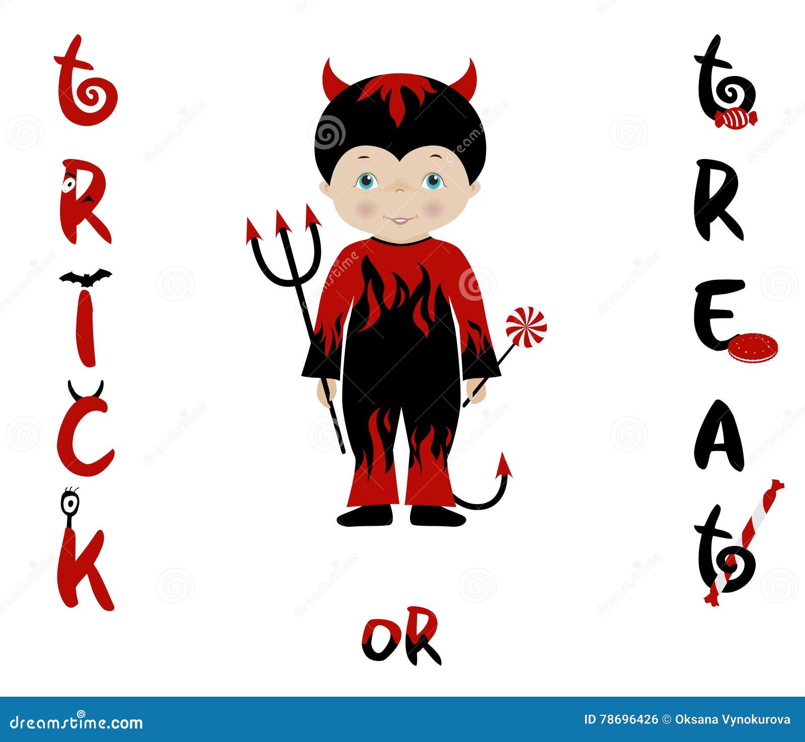 Trick or Treat Halloween Card with Cute Devil Stock Vector ...
