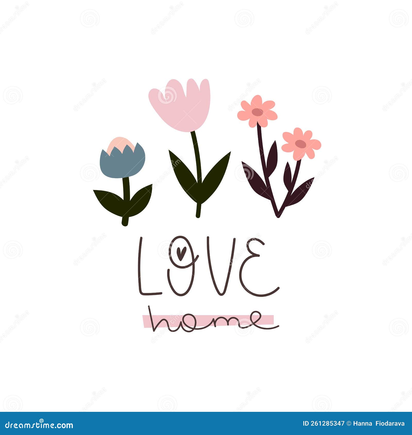 Love Home. Cartoon Flower, Hand Drawing Lettering, Decor Elements ...