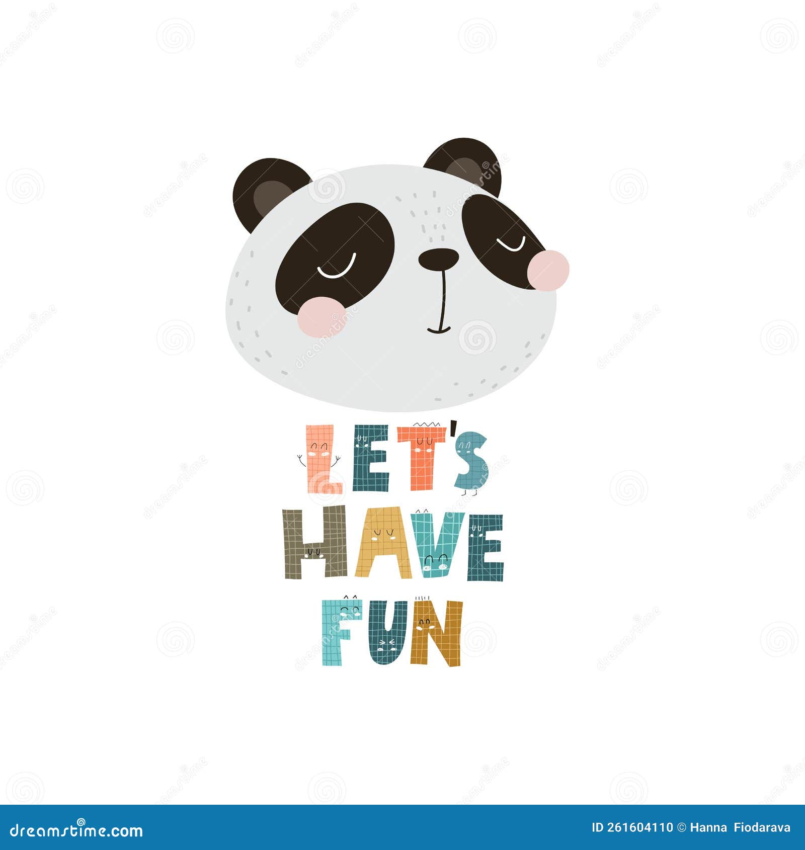 Lets Have Fun. Cartoon Panda, Hand Drawing Lettering, Decorative ...