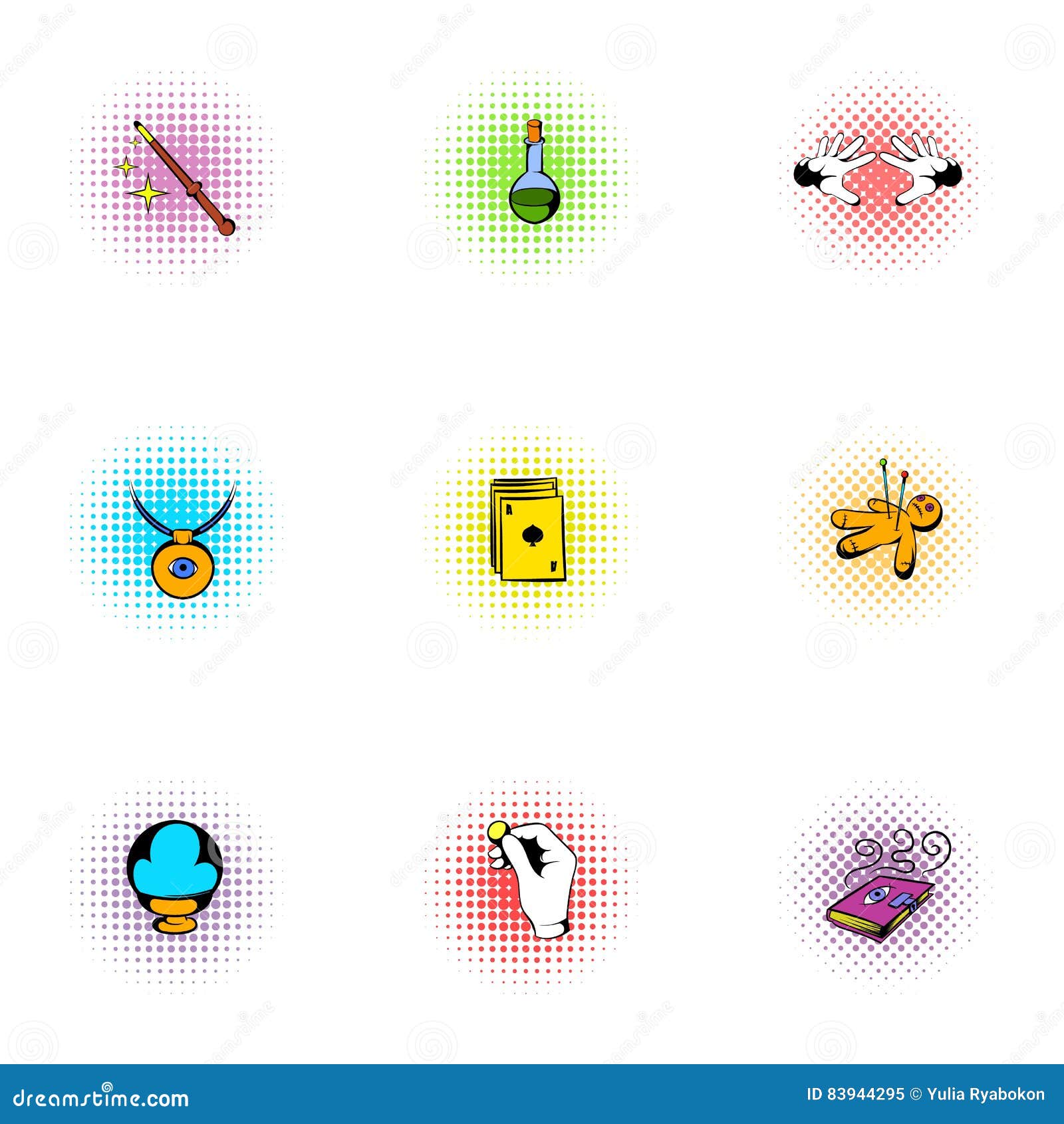 Tricks Icons Set, Pop-art Style Stock Vector - Illustration of illusion ...