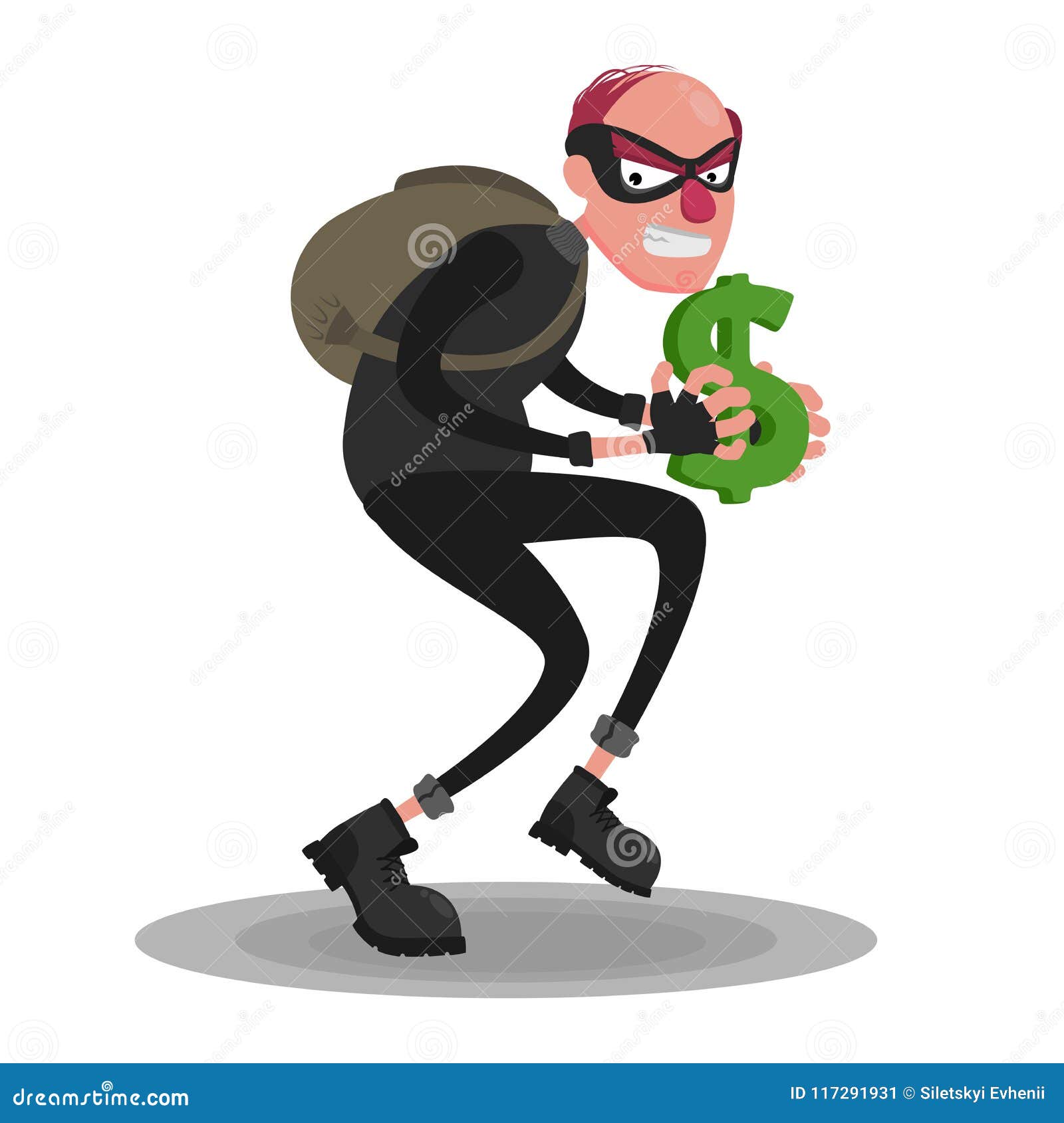 A Thieving Thief with a Backpack Steals a Dollar Sign Stock ...