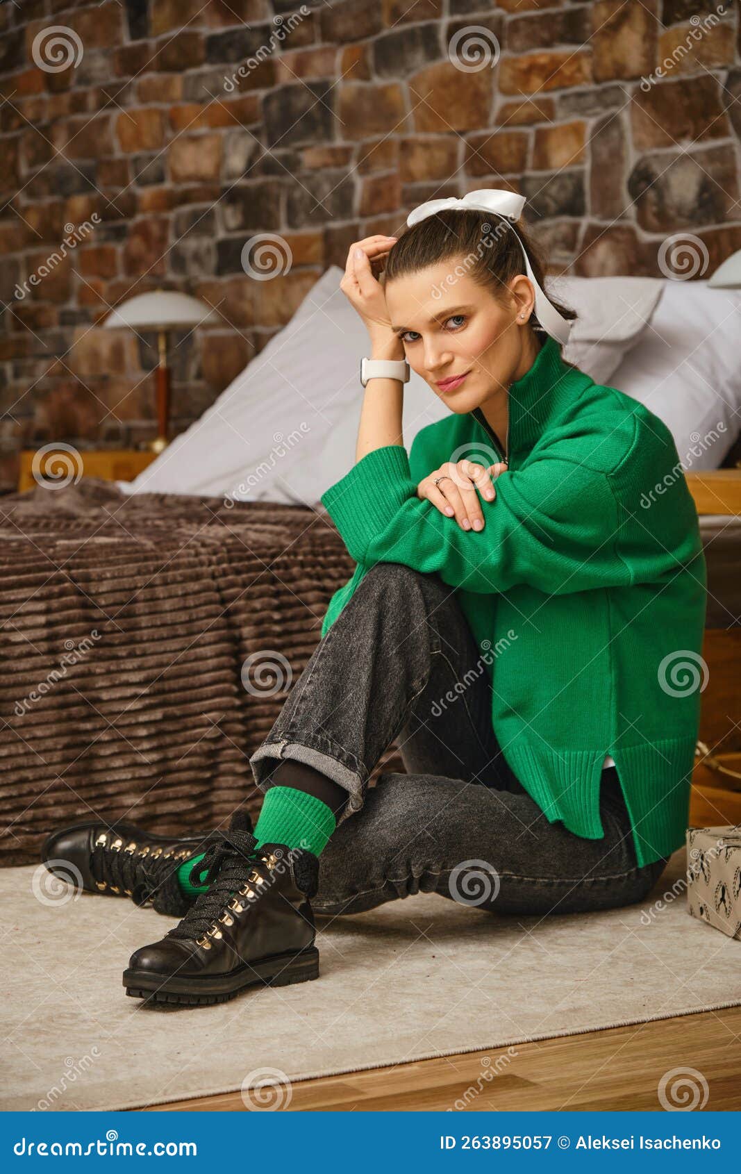 Tricky Woman Sitting On The Floor In The Bedroom Stock Image Image Of