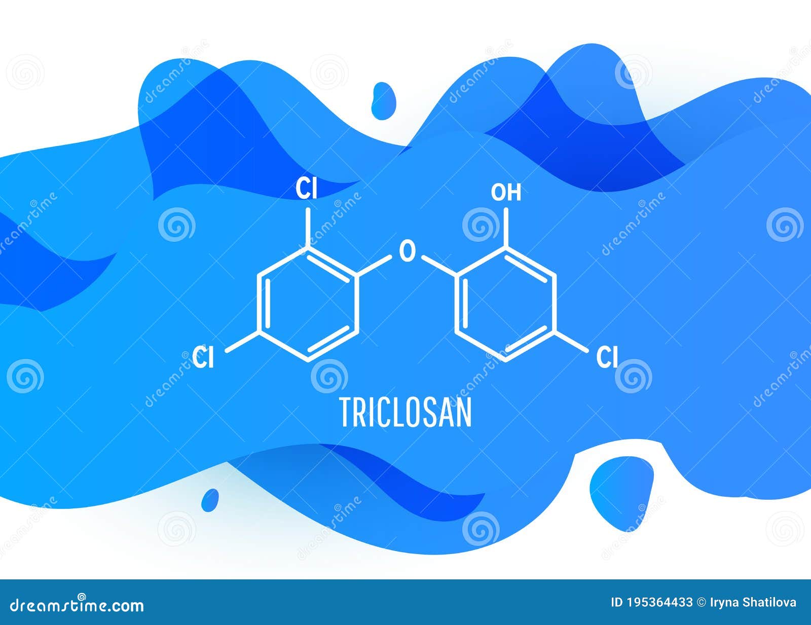 Triclosan Structural Chemical Formula with a Blue Liquid Fluid Gradient ...