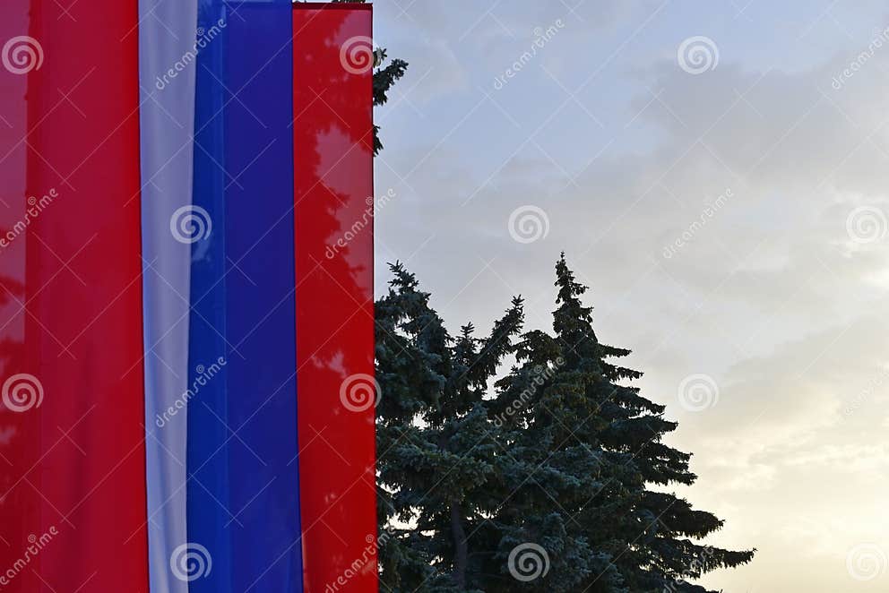 Tricolor Flags on the Square are Red White and Blue Stock Image - Image ...