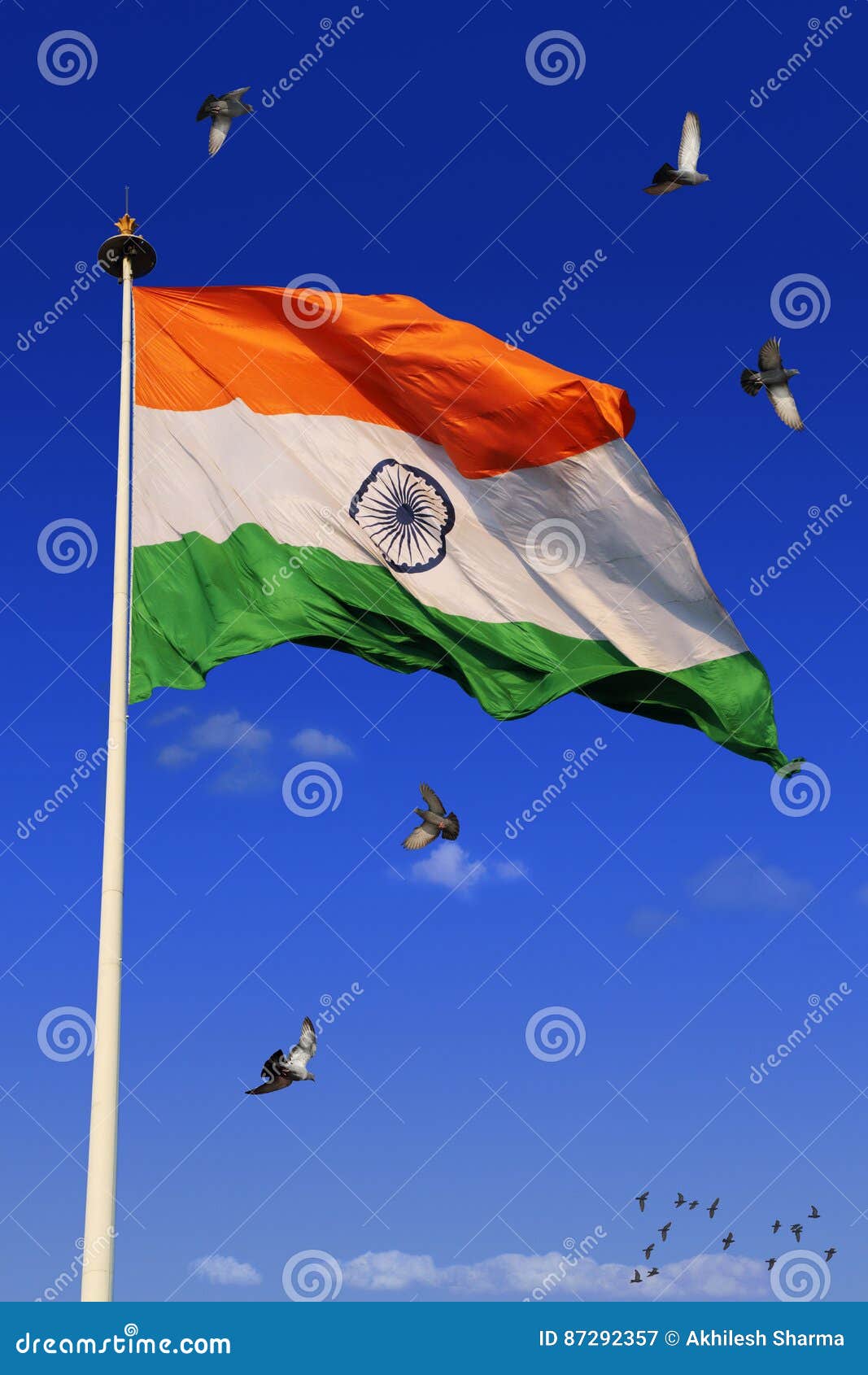 Tricolor Indian Flag With Sky In Background Stock Photo | CartoonDealer ...