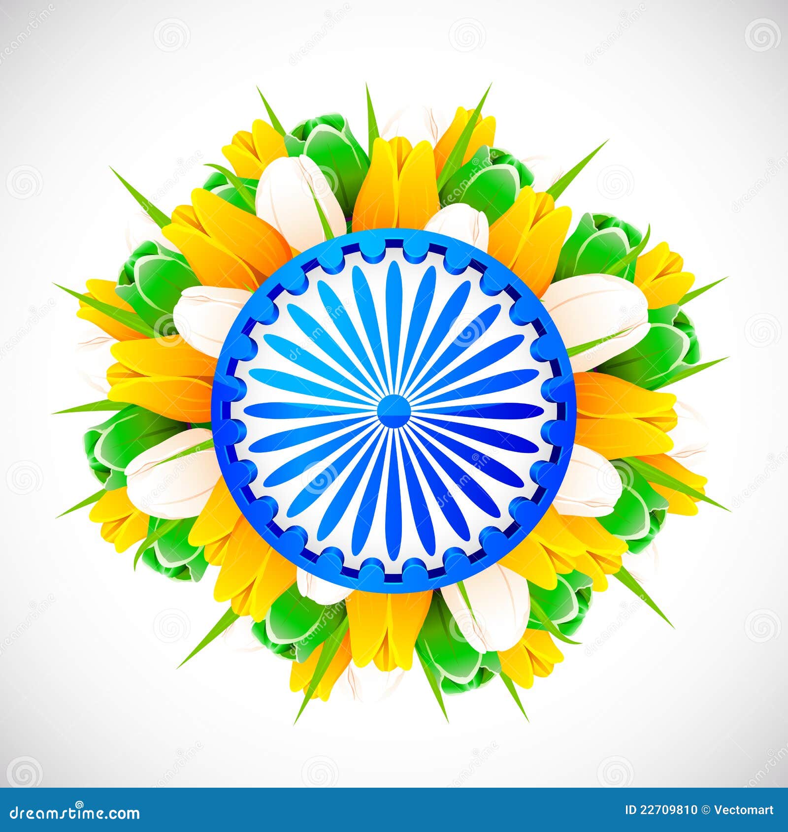 Tricolor Tulip with Ashok Wheel Stock Vector - Illustration of nation ...