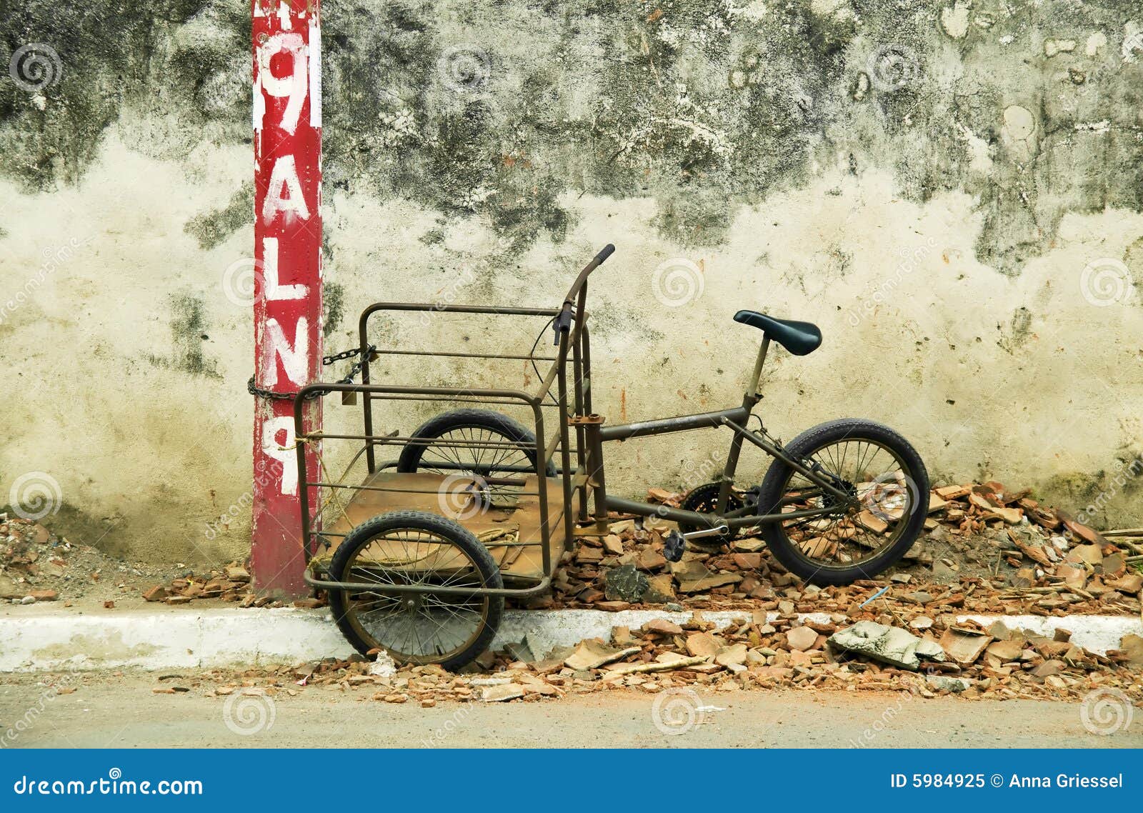 Tricycle Chained To a Post in Nicaragua Stock Image - Image of secure ...