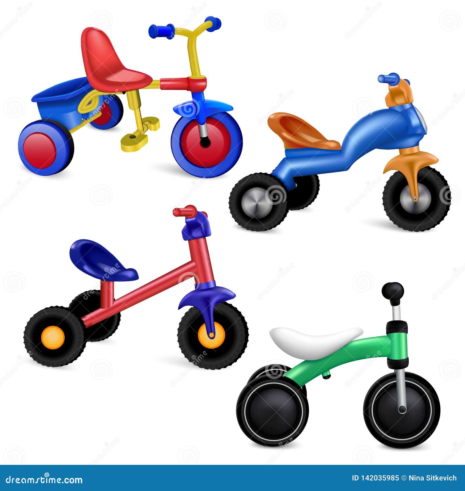 Tricycle Icons Set, Realistic Style Stock Vector - Illustration of ...