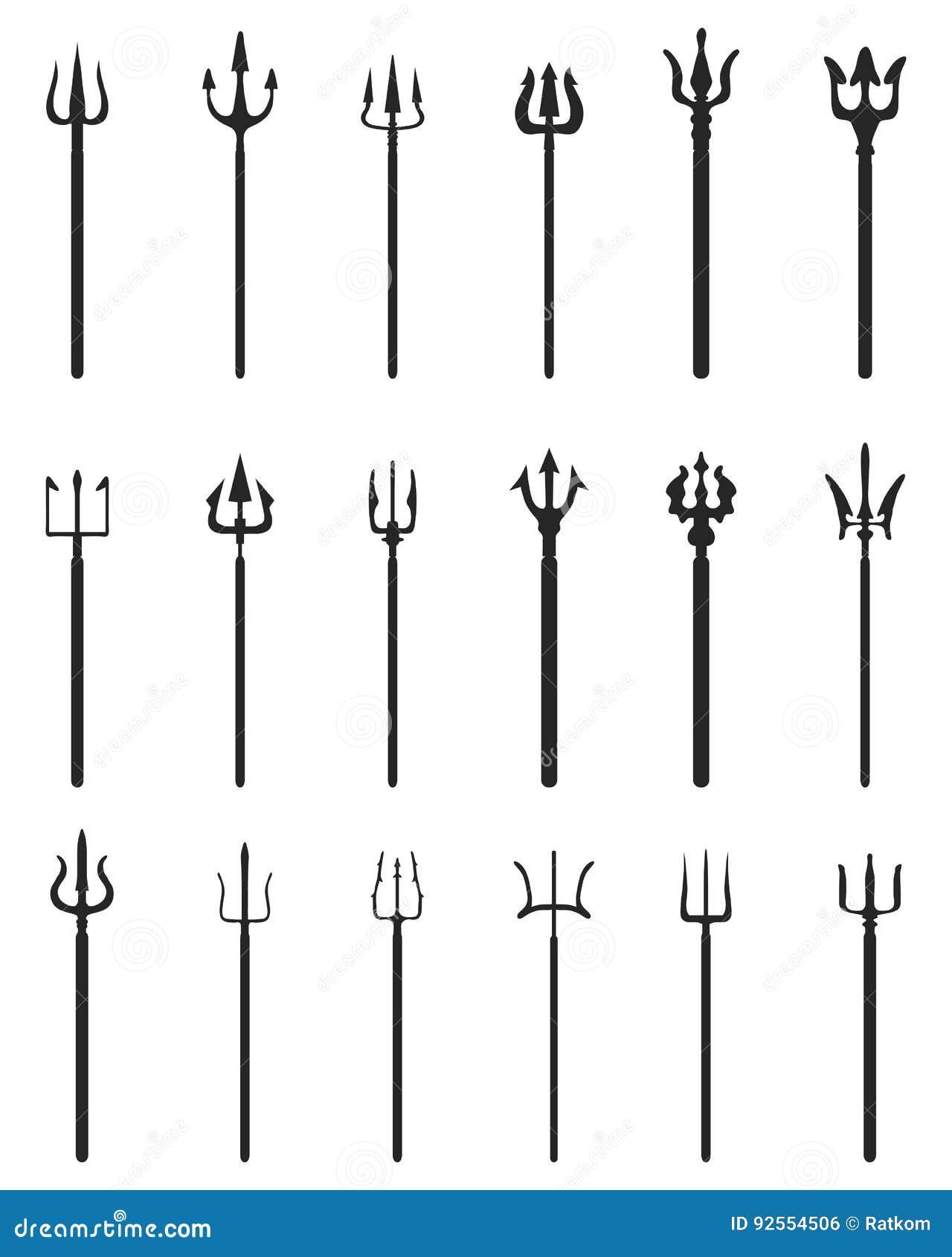 Trident, black silhouettes stock illustration. Illustration of hell ...