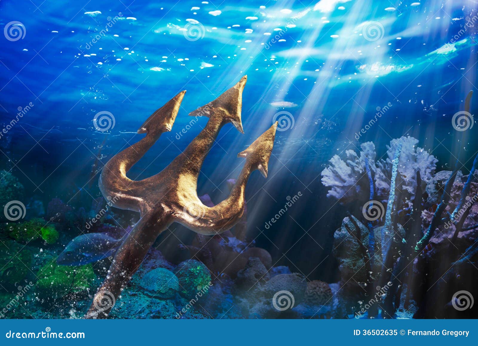 Trident on a Dramatic Underwater Background Stock Image - Image of ...