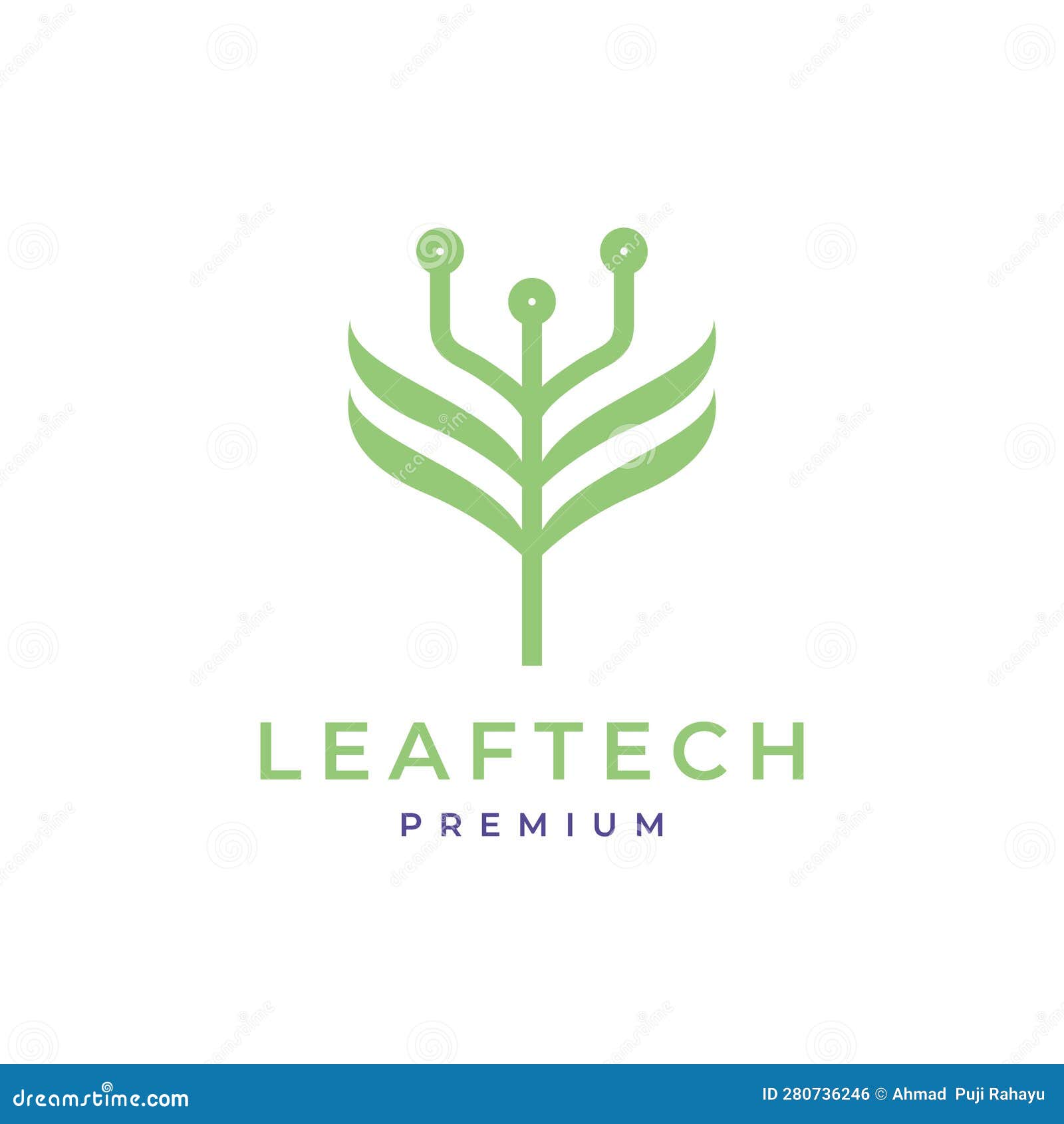 Trident Leaves Technology Connect Nature Logo Design Vector Icon ...