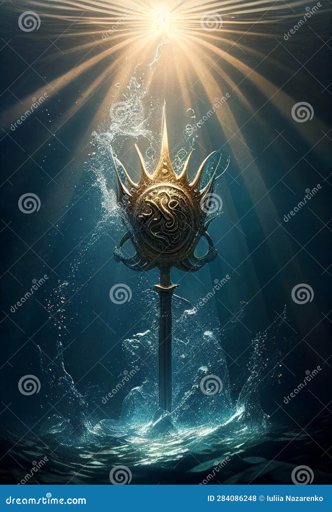 Trident Of Poseidon In The Water In The Sun. AI Generated Stock Photo ...