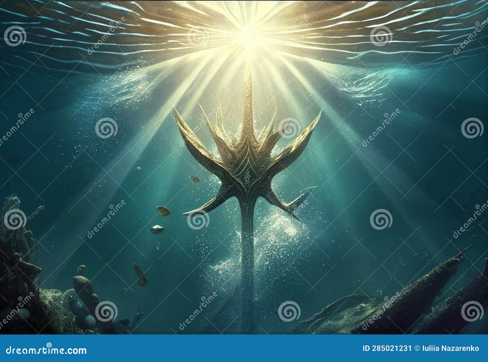Trident Of Poseidon In The Water In The Sun. AI Generated Royalty-Free ...