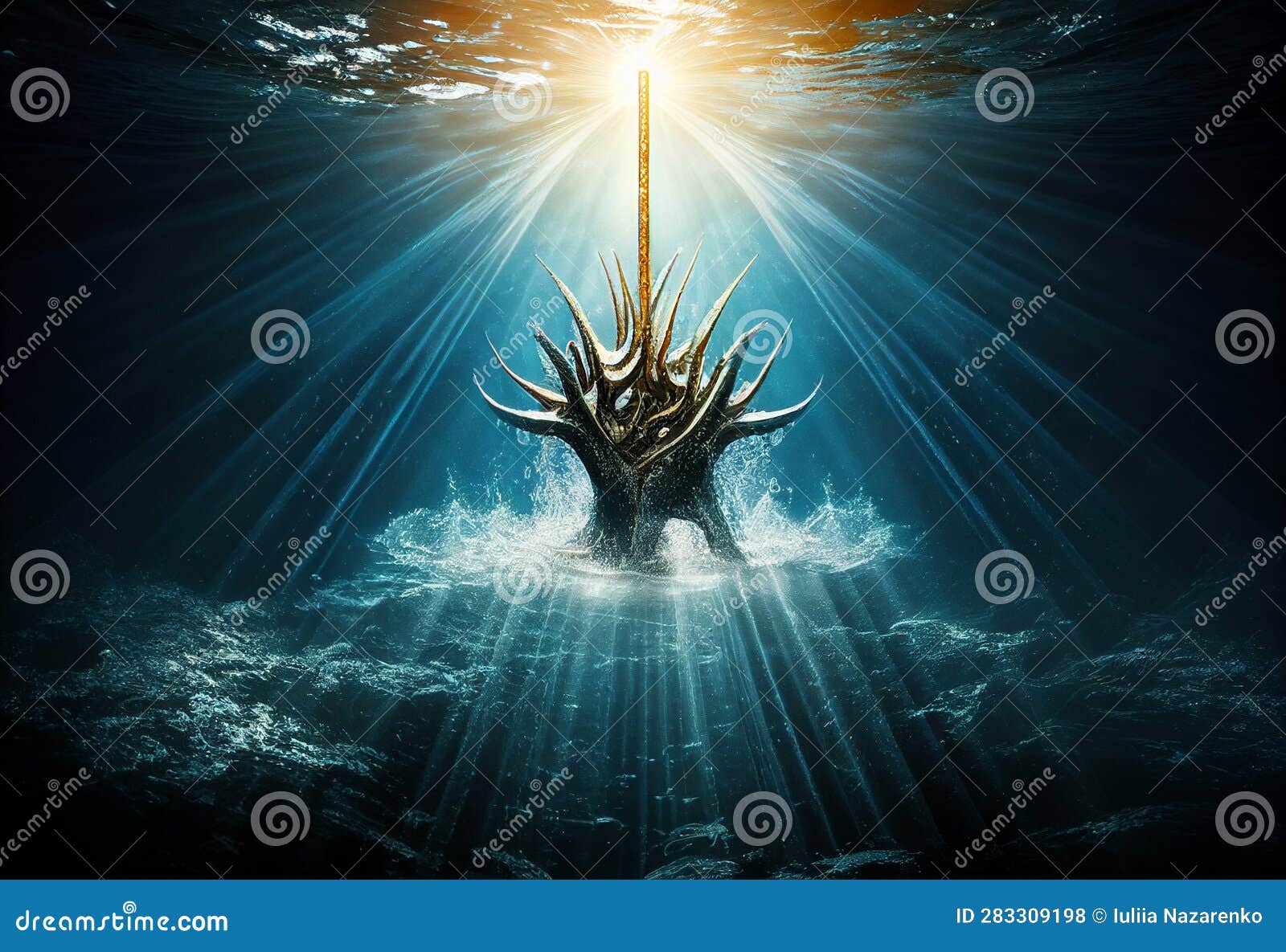 Trident Of Poseidon In The Water In The Sun. AI Generated Royalty-Free ...