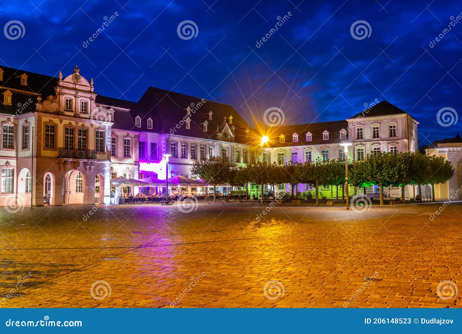 TRIER, GERMANY, AUGUST 14, 2018: Night View of Domfreihof Square in ...