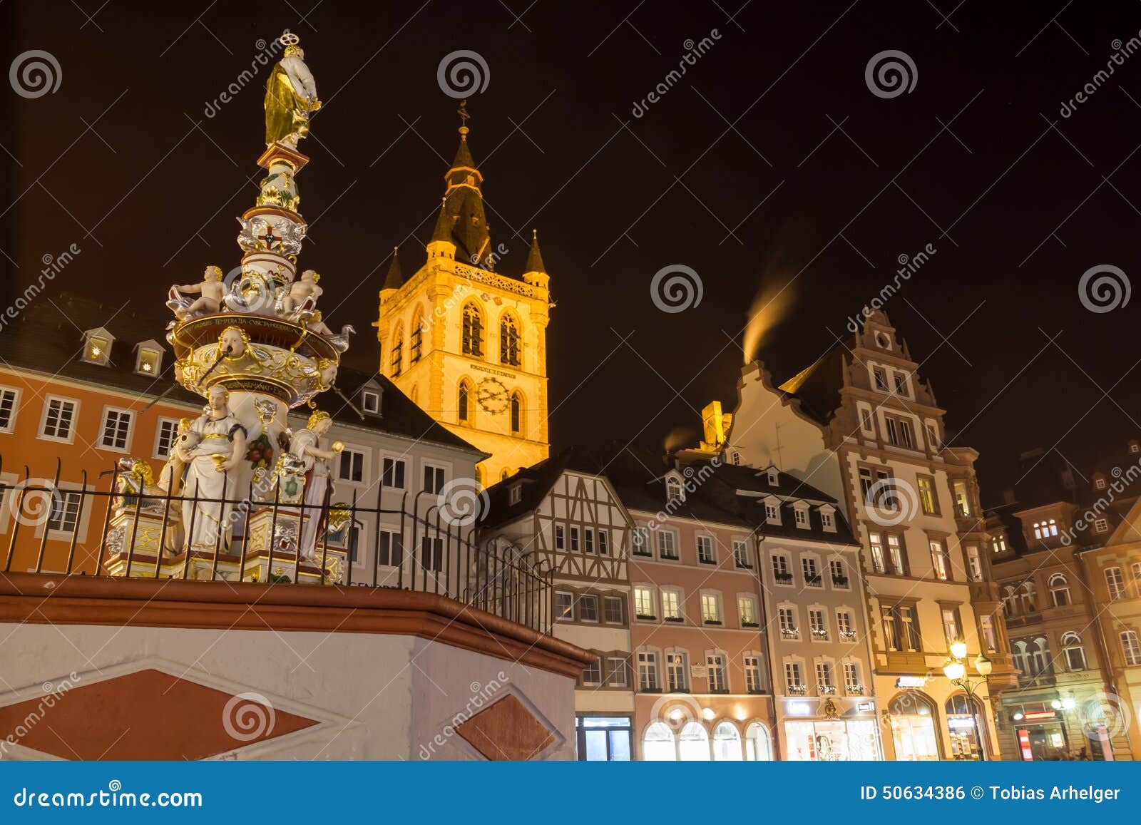 Trier Germany Hauptmarkt at Night Stock Photo - Image of history ...
