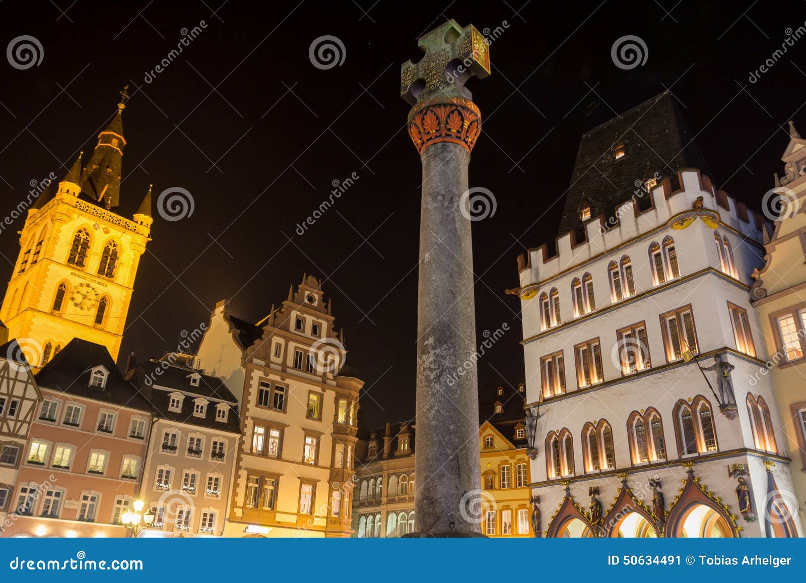 Trier Germany Hauptmarkt at Night Stock Image - Image of bright ...