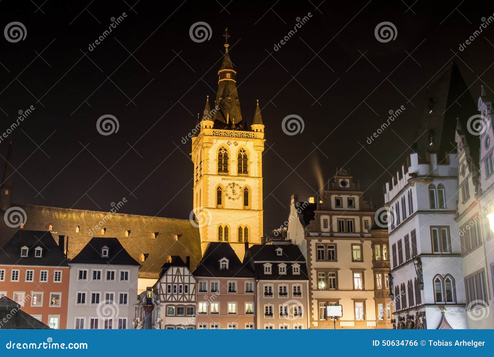 Trier Germany Hauptmarkt at Night Stock Photo - Image of bright ...