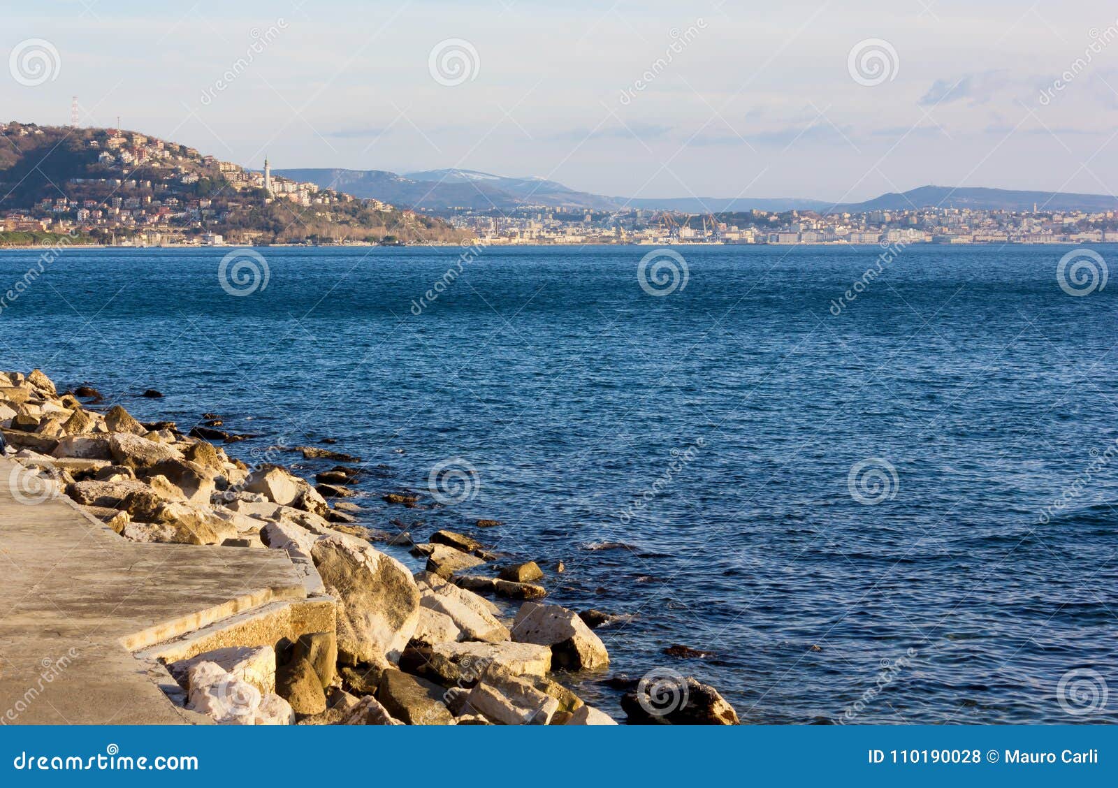 Trieste Skyline in Winter stock photo. Image of lighthouse - 110190028
