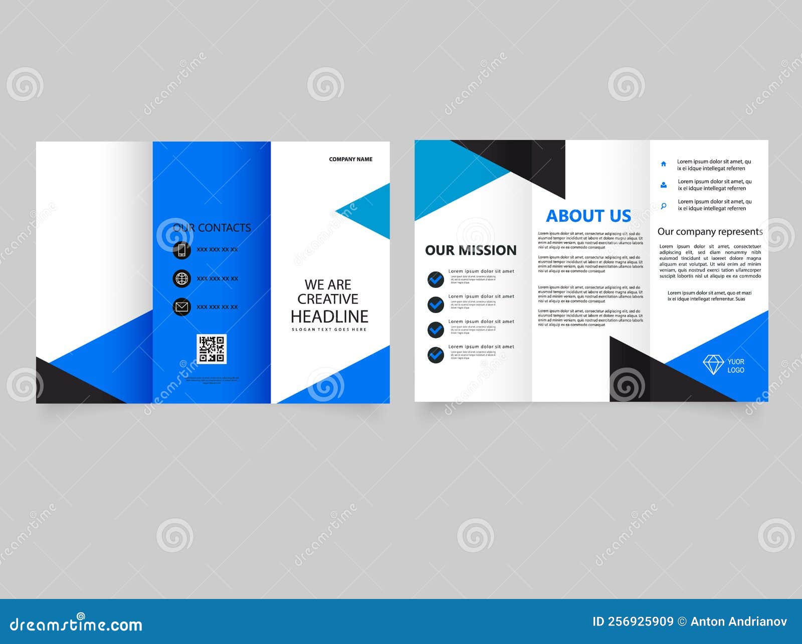 Trifold Brochure with Blue Triangles. . Concept Tri-fold Design and ...