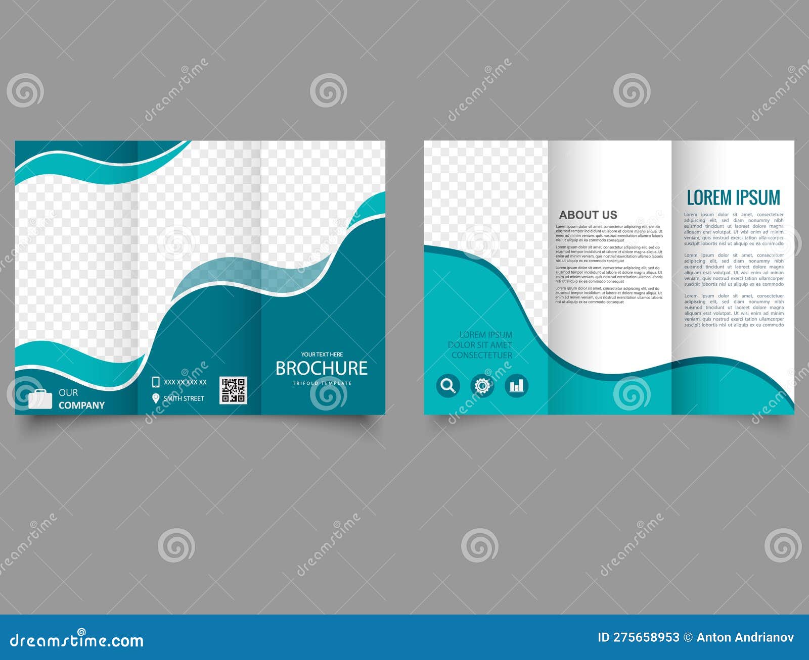 Trifold Brochure with Green Waves. Corporate Brochure, Trifold Template ...