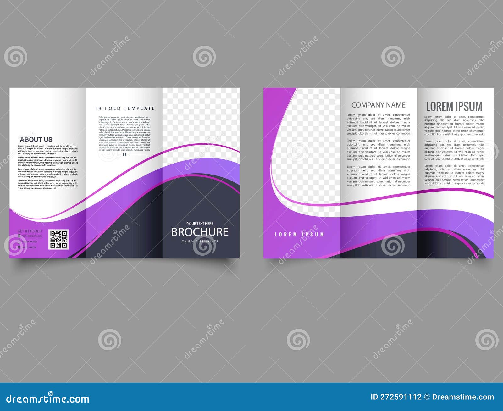 Trifold Brochure with Waves. Editable Vector Templates with Design ... Trifold Brochure with Waves. Editable Vector Templates with Design ...