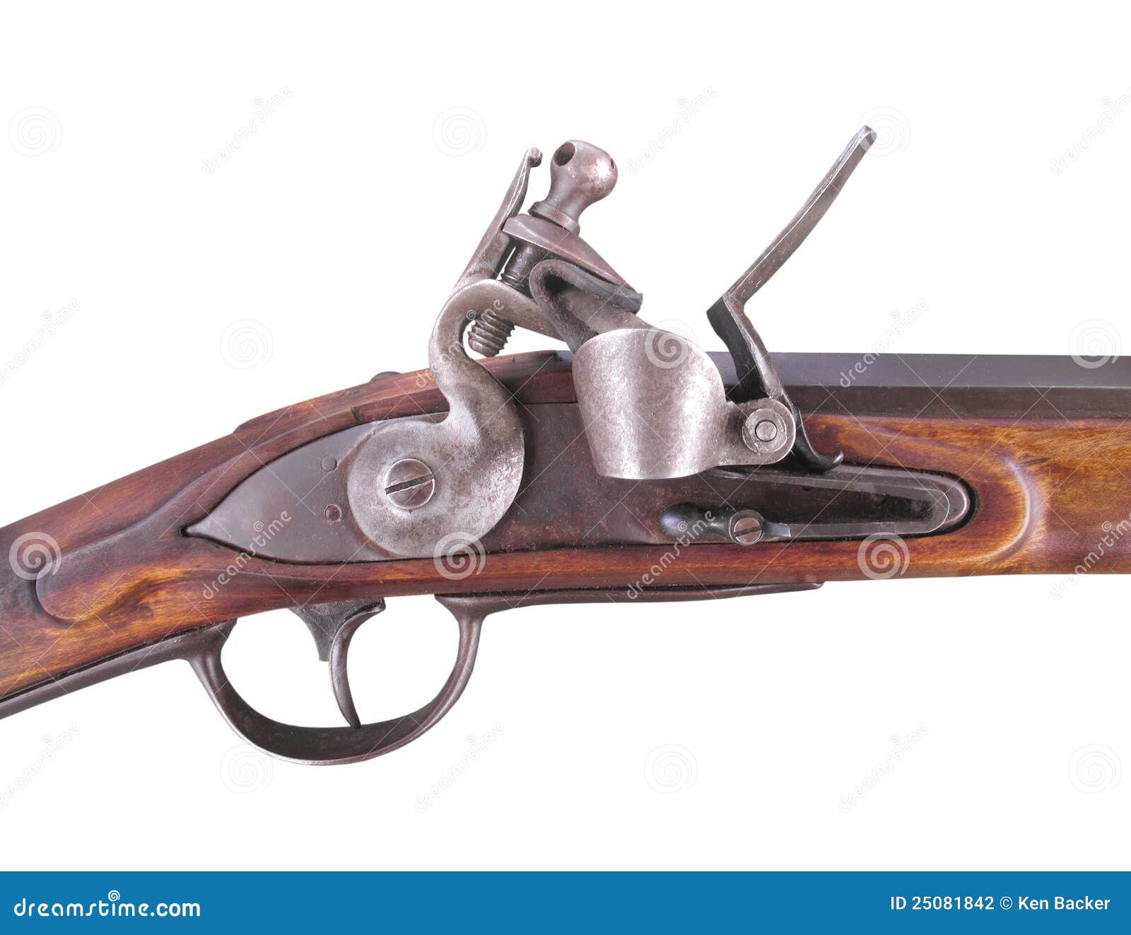 Trigger and Lock of Flintlock Gun Isolate. Stock Photo - Image of works ...