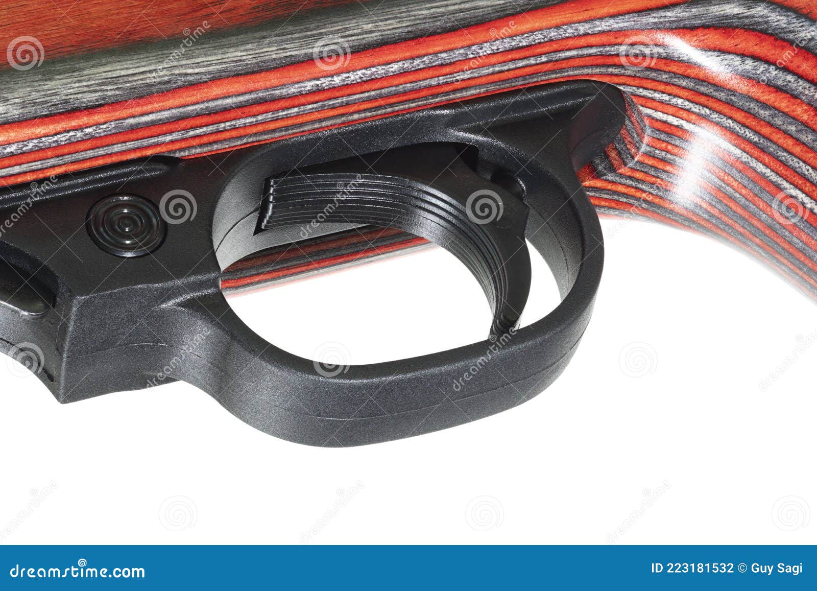 Trigger and Push Button Safety on a Rifle with a Red Stock Stock Photo ...