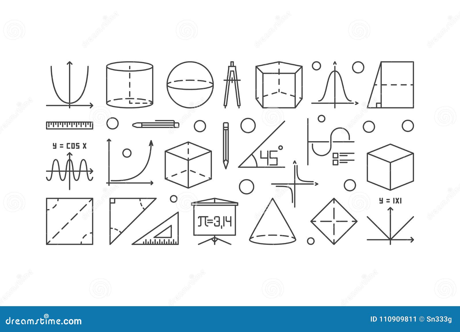 Trigonometry and Mathematics Outline Illustration Stock Vector ...