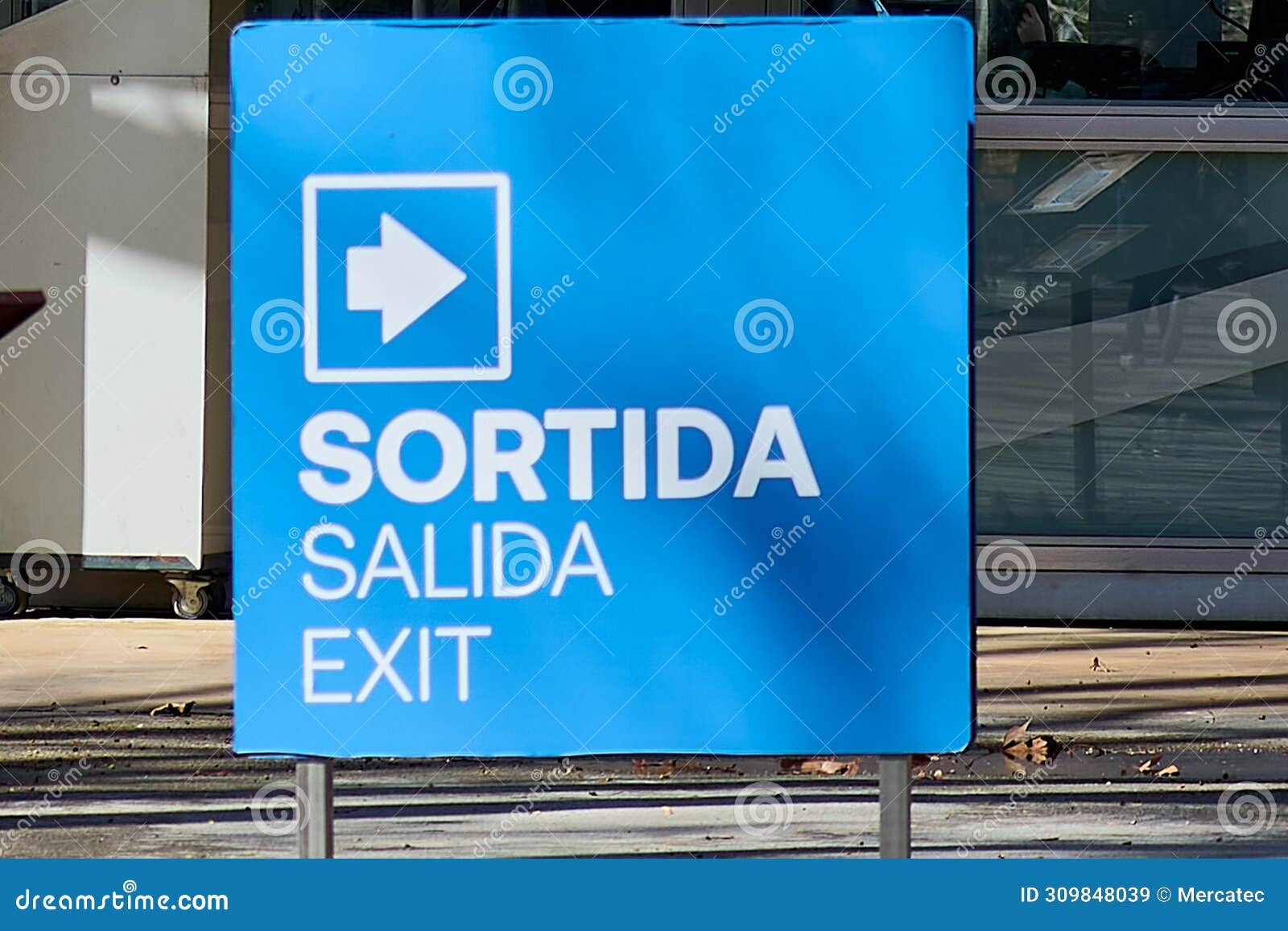 Trilingual Exit Sign in a Public Space Stock Illustration ...