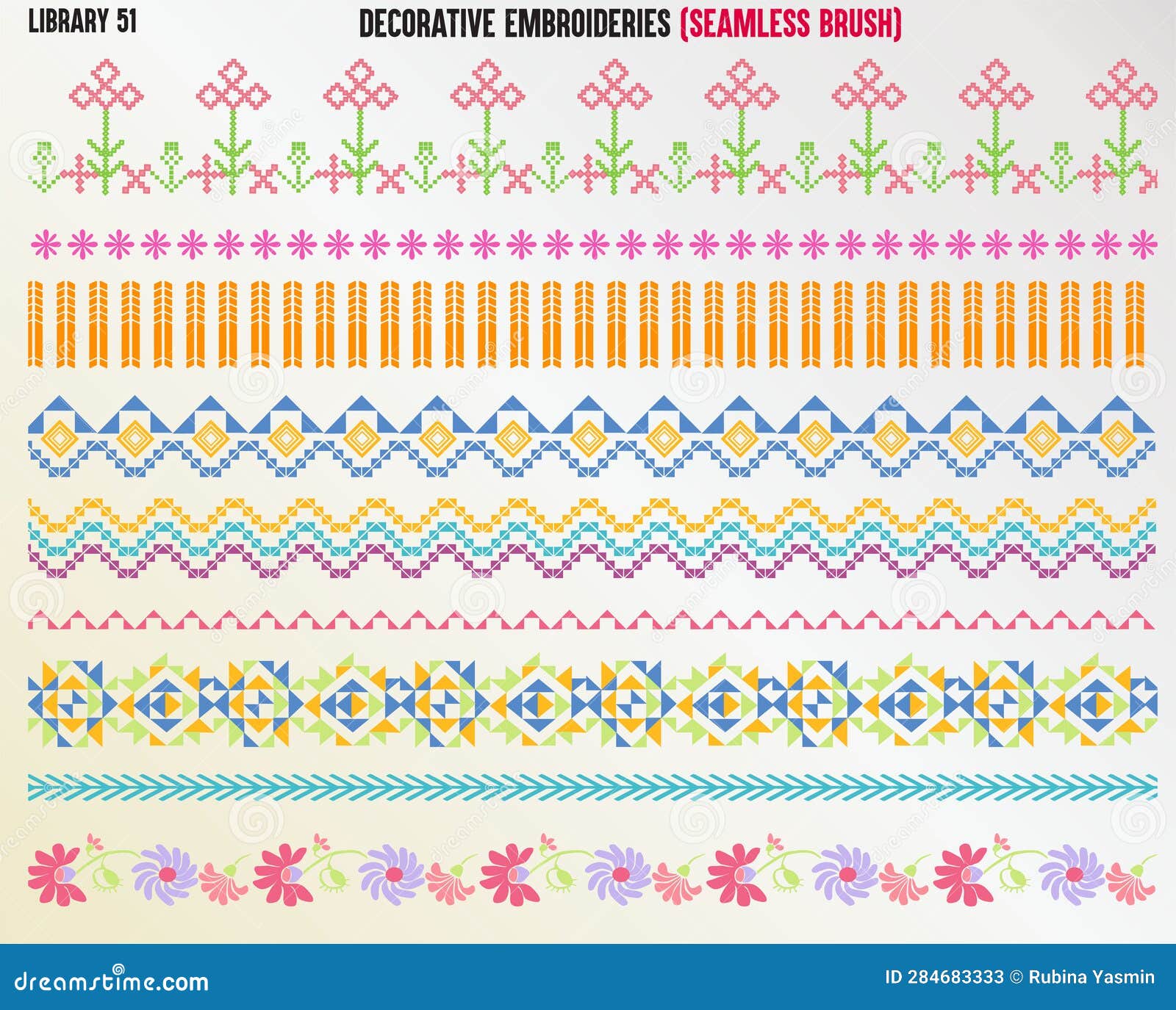 Decorative Embroidery Stitches Seamless Brush Stock Vector ...