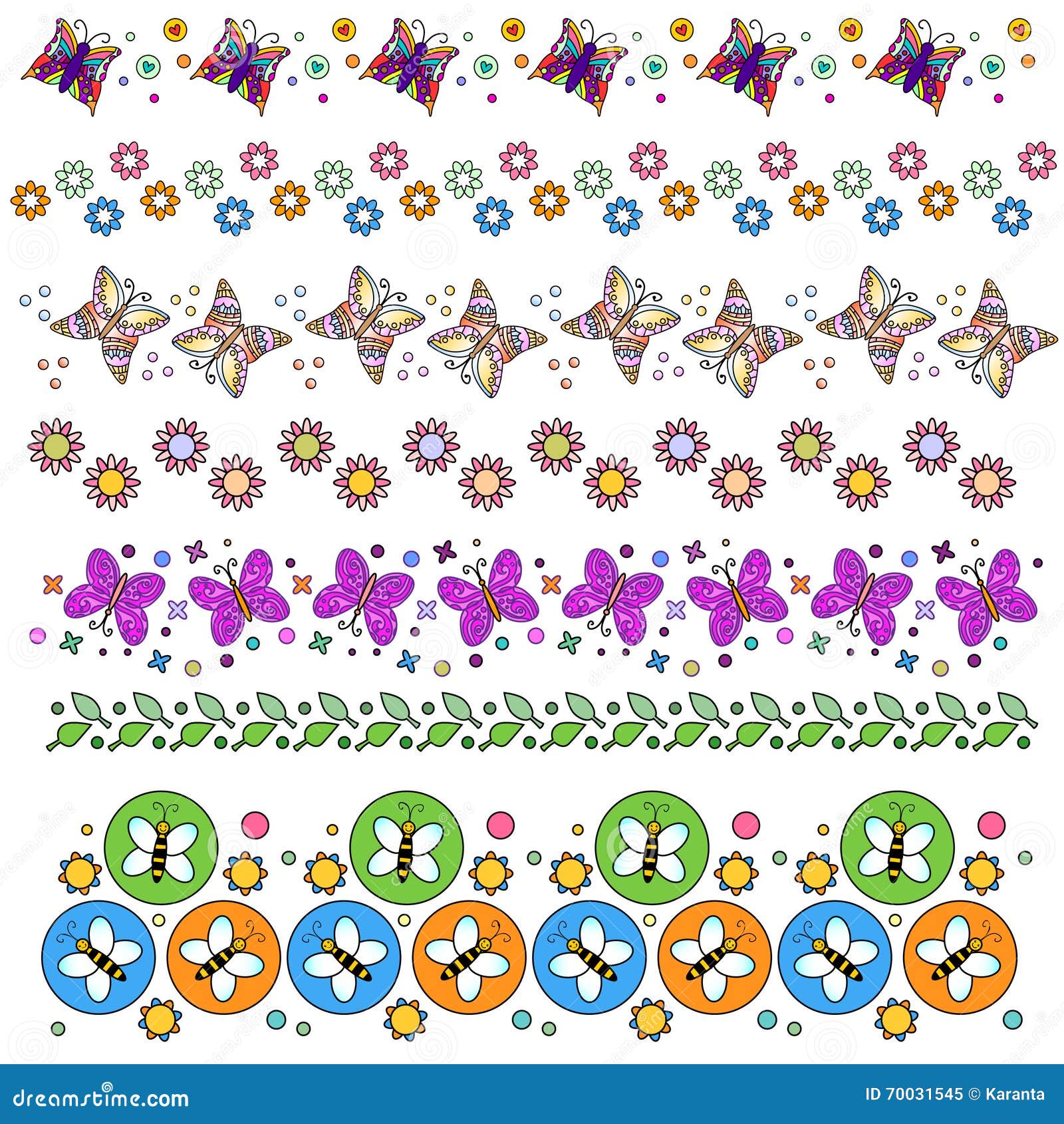 Trim or Border Collection with Flowers and Butterfly Stock Illustration ...