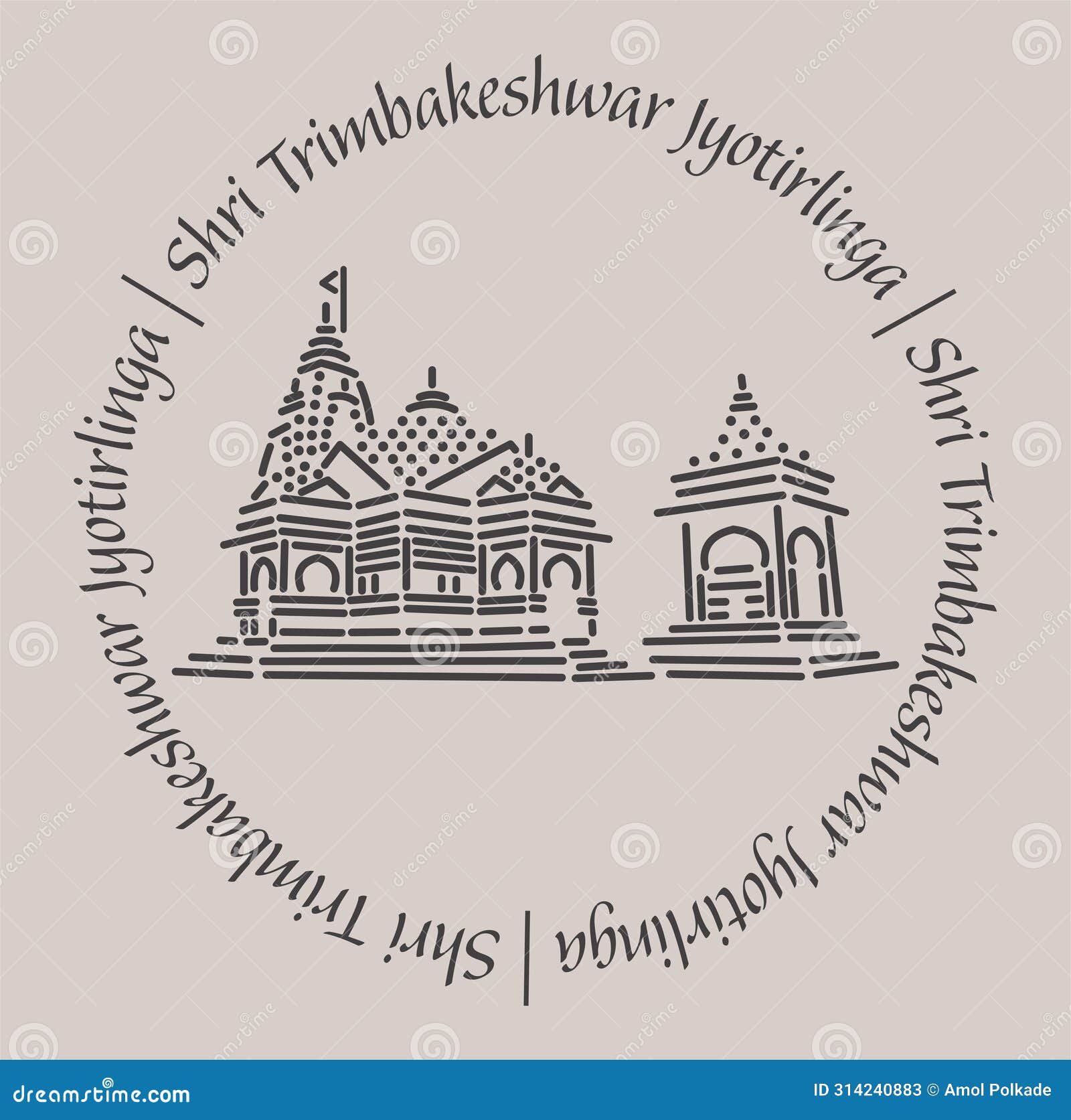 Trimbakeshwar Jyotirlinga Temple 2d Icon with Lettering Stock Vector ...