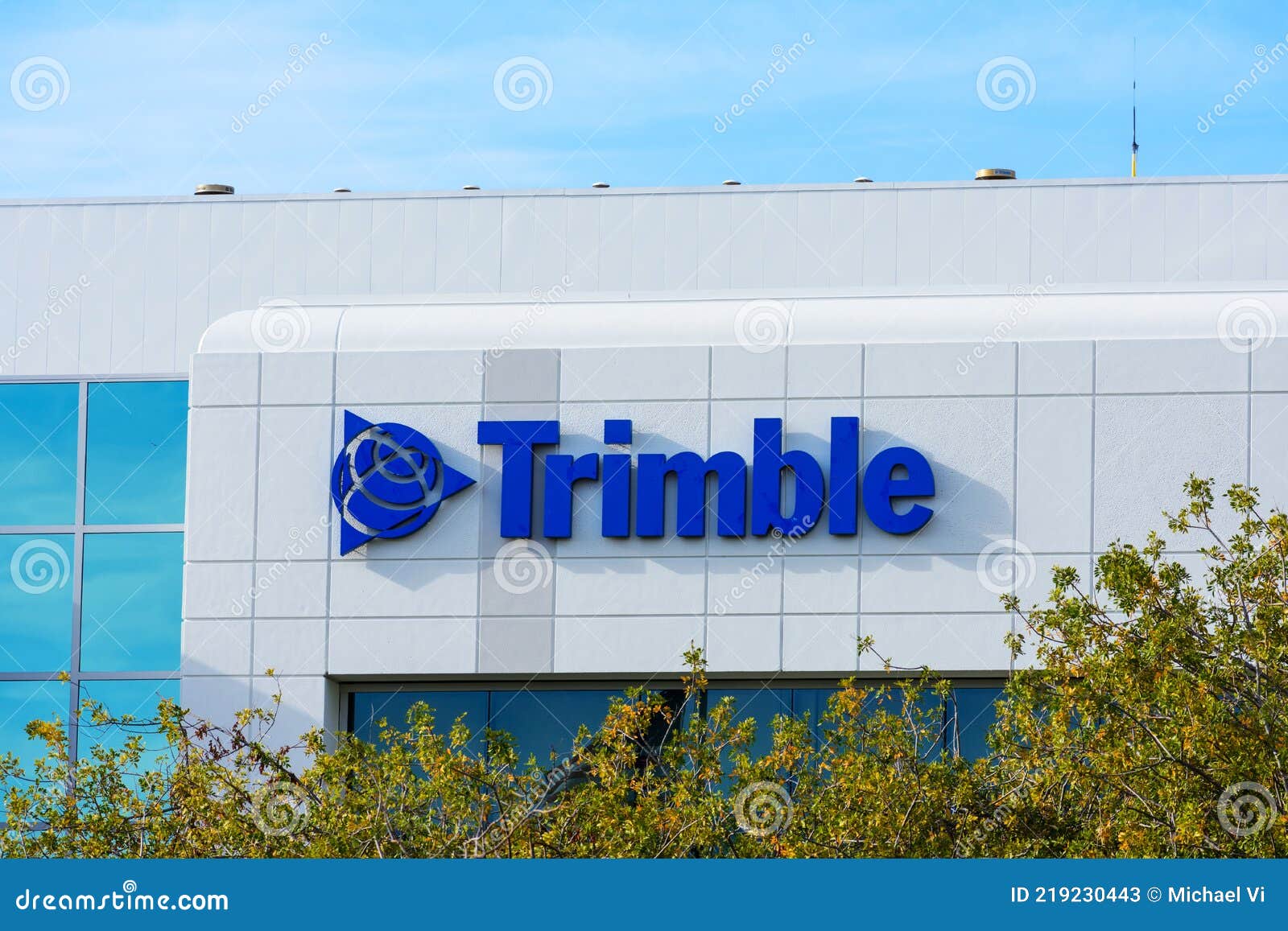 Trimble Sign on Headquarters Exterior. Trimble Develops Positioning ...