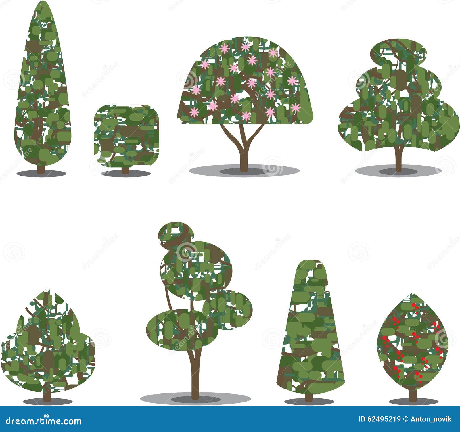 Trimmed Tree Bush Collection Stylized Vectors Stock Vector ...