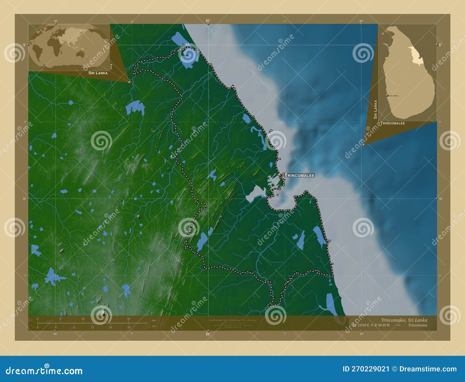 Trincomalee, Sri Lanka. Physical. Labelled Points of Cities Stock ...