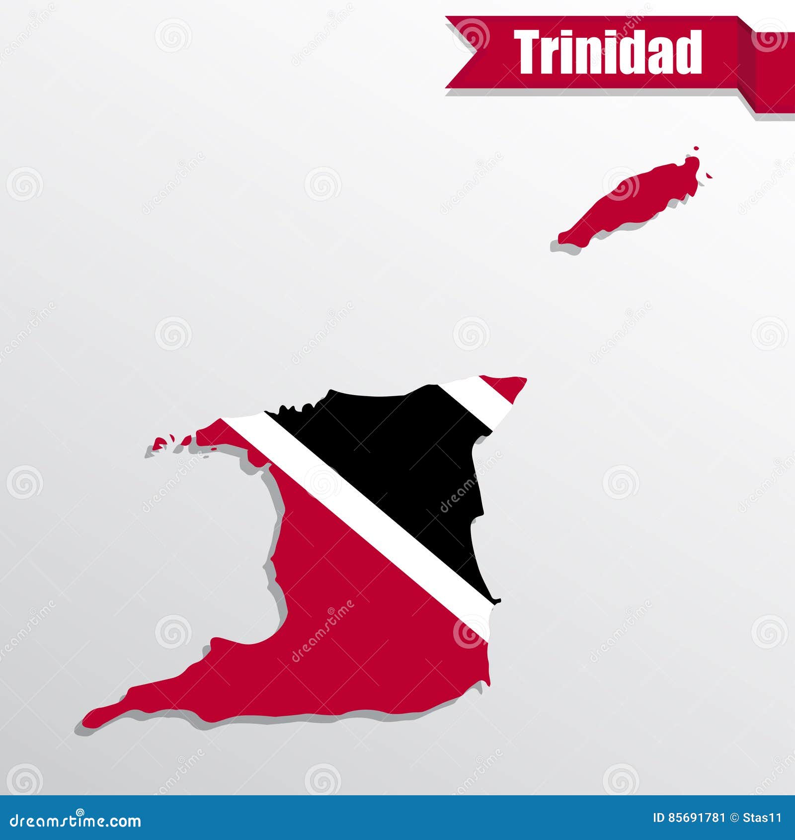 Trinidad Map with Flag Inside and Ribbon Stock Vector - Illustration of ...