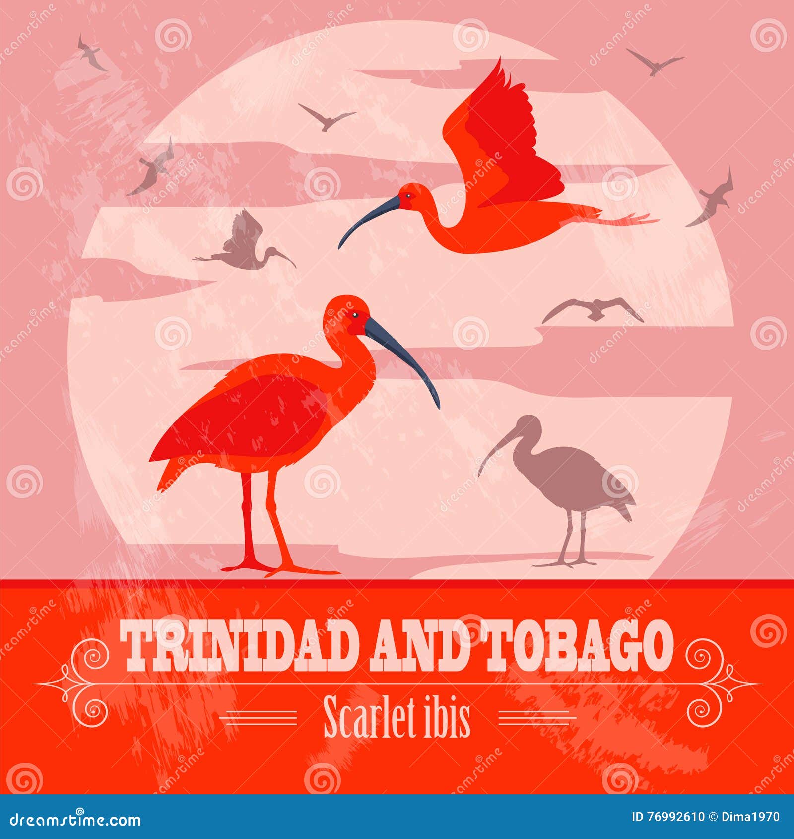 Trinidad And Tobago National Symbols Scarlet Red Ibis Stock Vector