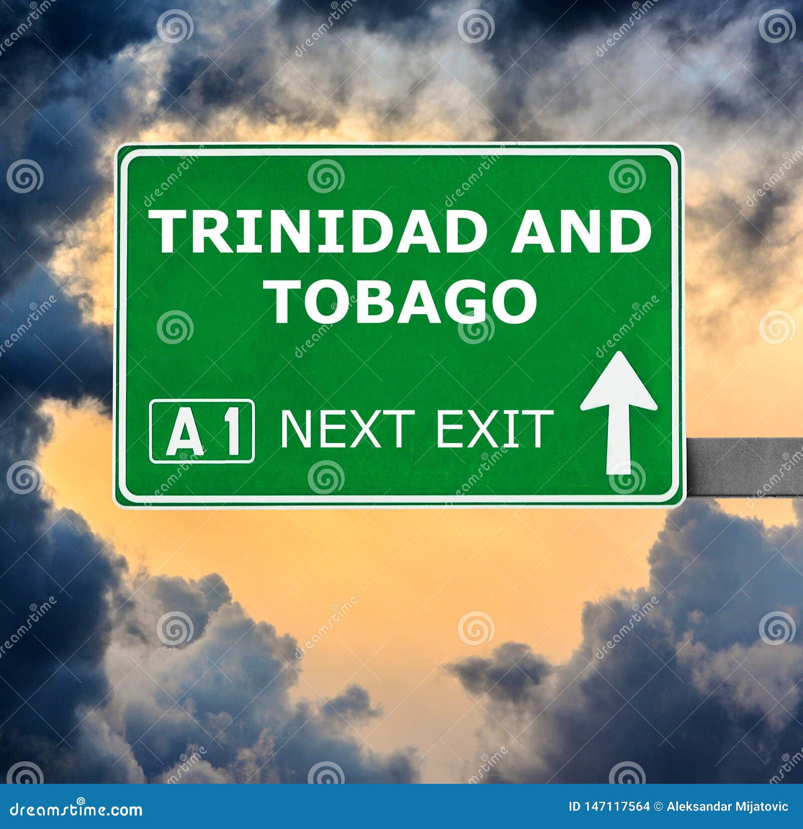 TRINIDAD and TOBAGO Road Sign Against Clear Blue Sky Stock Photo ...