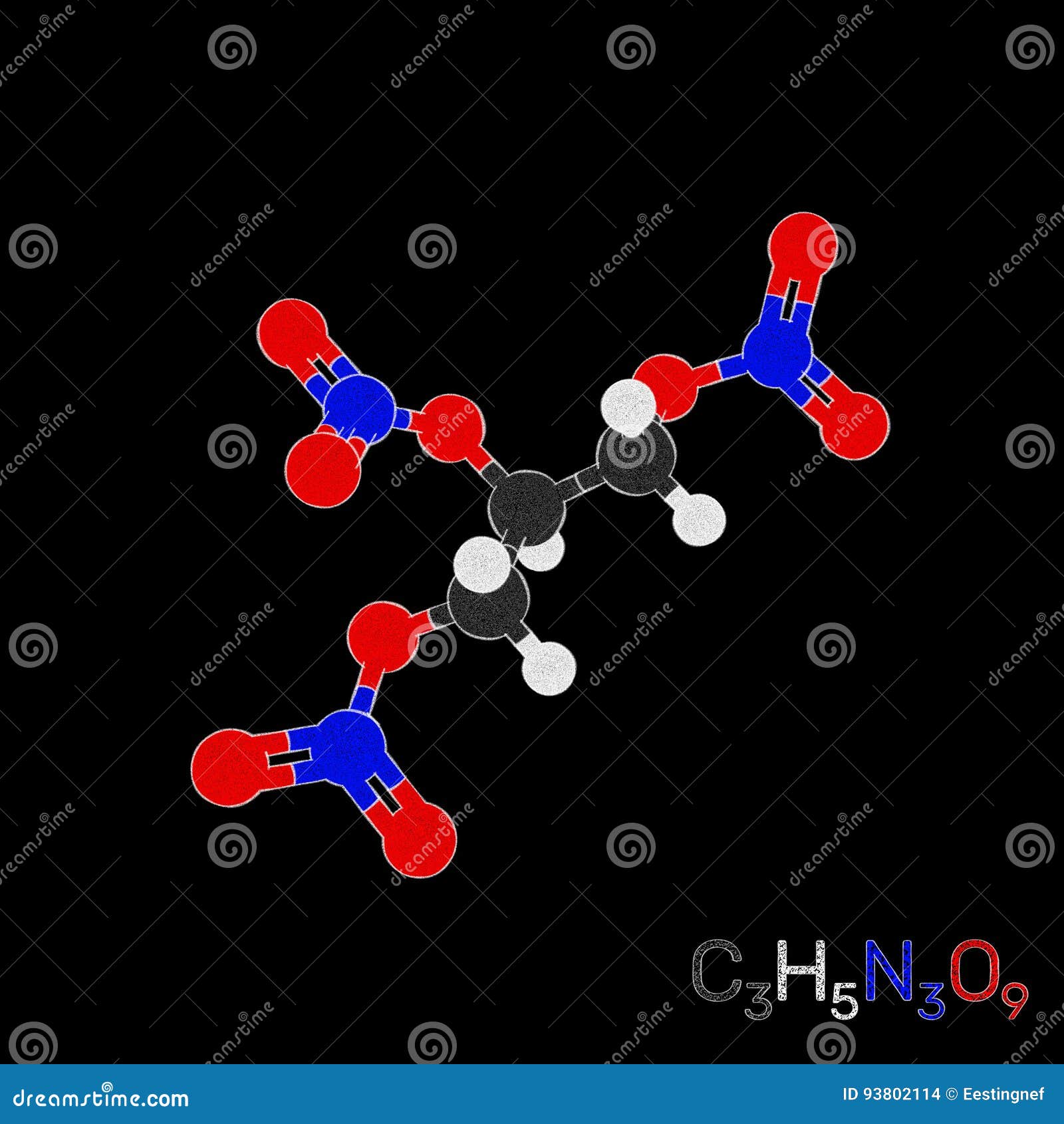 Trinitroglycerin Nitroglycerin Model Molecule. Isolated on Bla Stock ...