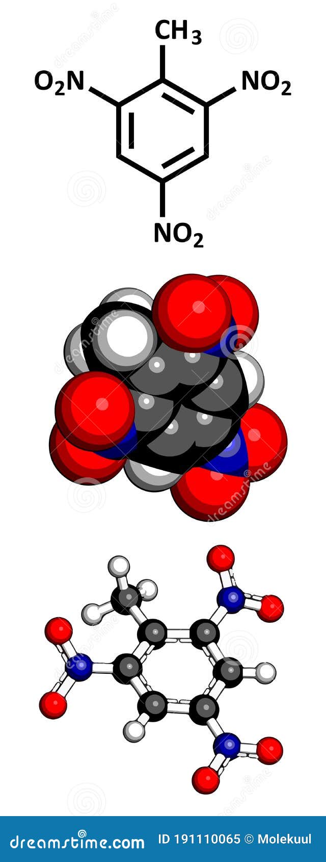 Trinitrotoluene (TNT) Explosive Molecule, Chemical Structure Stock ...