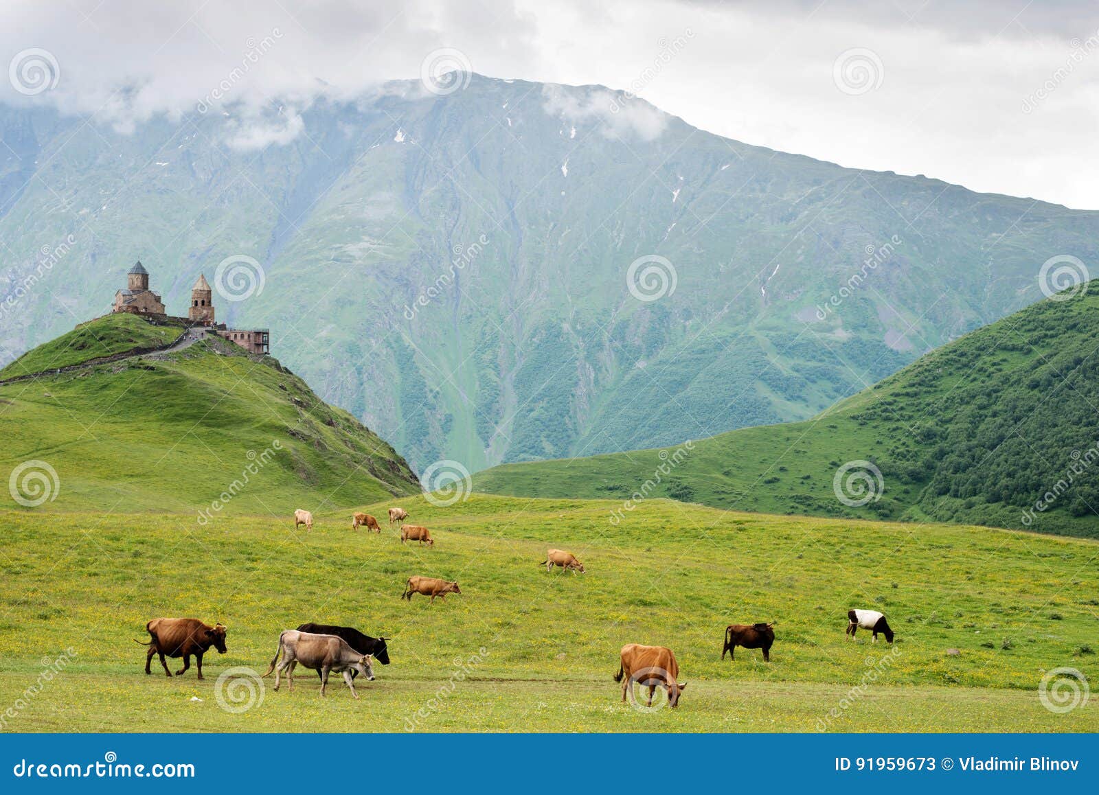 Trinity Church in Gergeti stock image. Image of tree - 91959673